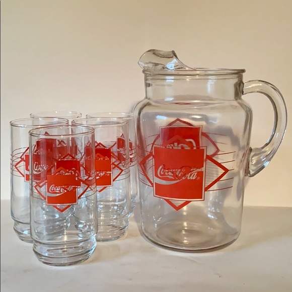 Coca Cola | Dining | Vintage Coke Restaurant Pitcher 5 Glasses Cola ...
